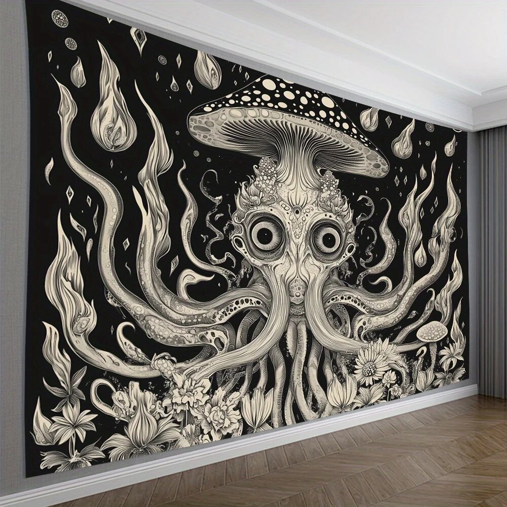 Винтажный психоделический гобелен с дьяволом, полиэстер