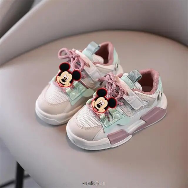 Милая спортивная обувь Disney Mickey Minnie для детей. Кроссовки для девочек. Детская обувь для малышей и младенцев. Повседневная обувь для мальчиков и девочек, Размер обуви23 insole 14.5 cm