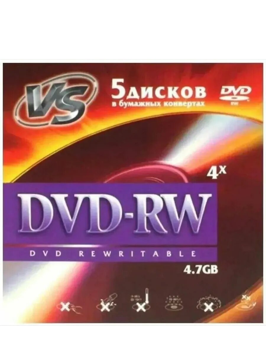 Диски для записи DVD-RW 4,7 GB 4x 5шт VSDVDRWK501