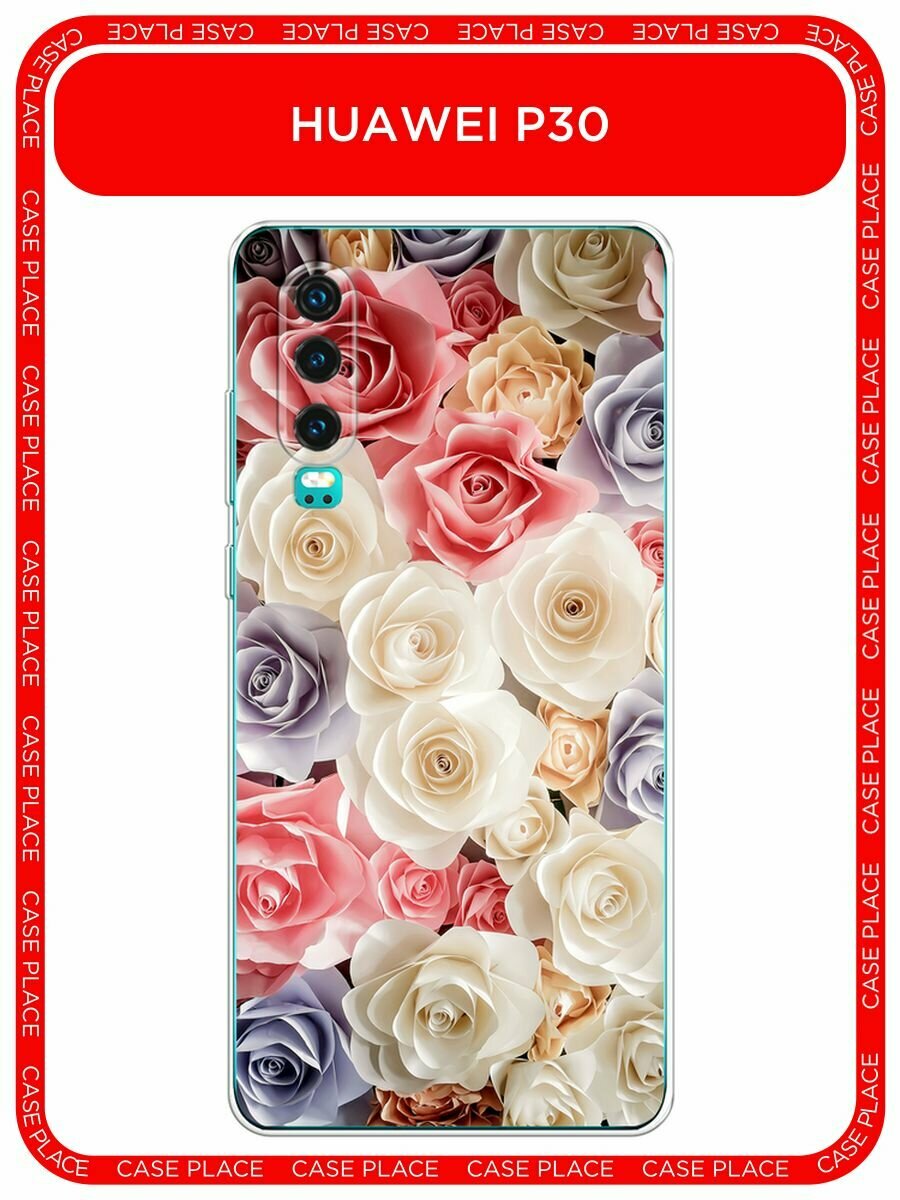 Чехол на Huawei P30 / Хуавей П30 с принтом "Пастельные розы"
