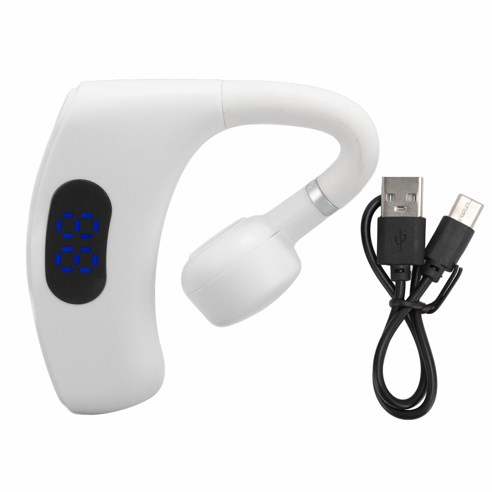 Bluetooth-гарнитура с одним ухом BT 5.4, шумоподавление, длительное время ожидания, 180 градусов, беспроводной наушник с цифровым дисплеем, белый