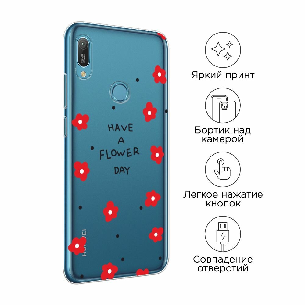 Чехол на Honor 8A/8A Pro/Huawei Y6s/Y6 2019 / Хонор 8А с принтом "Have a flower day 2", прозрачный — фото 1