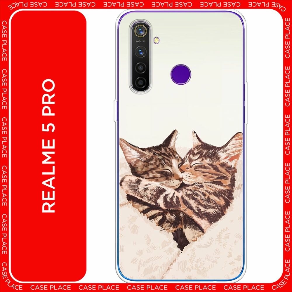 Чехол на Realme 5 Pro / Реалми 5 Про с принтом "Влюбленные котейки - 14 февраля"