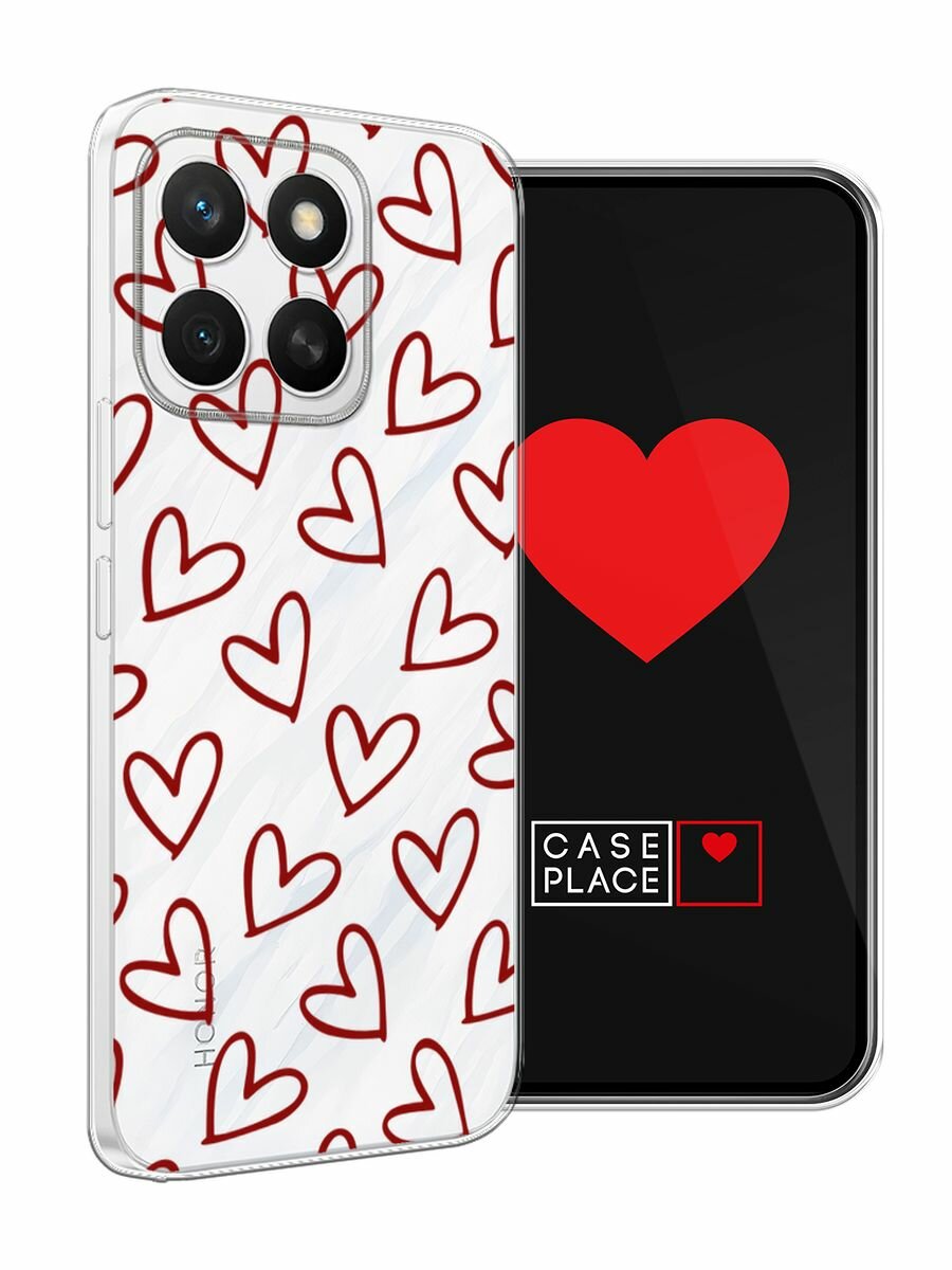 Чехол на Honor X8c / Хонор X8c с принтом "Little hearts doodles 2 - 14 февраля", прозрачный — фото 1