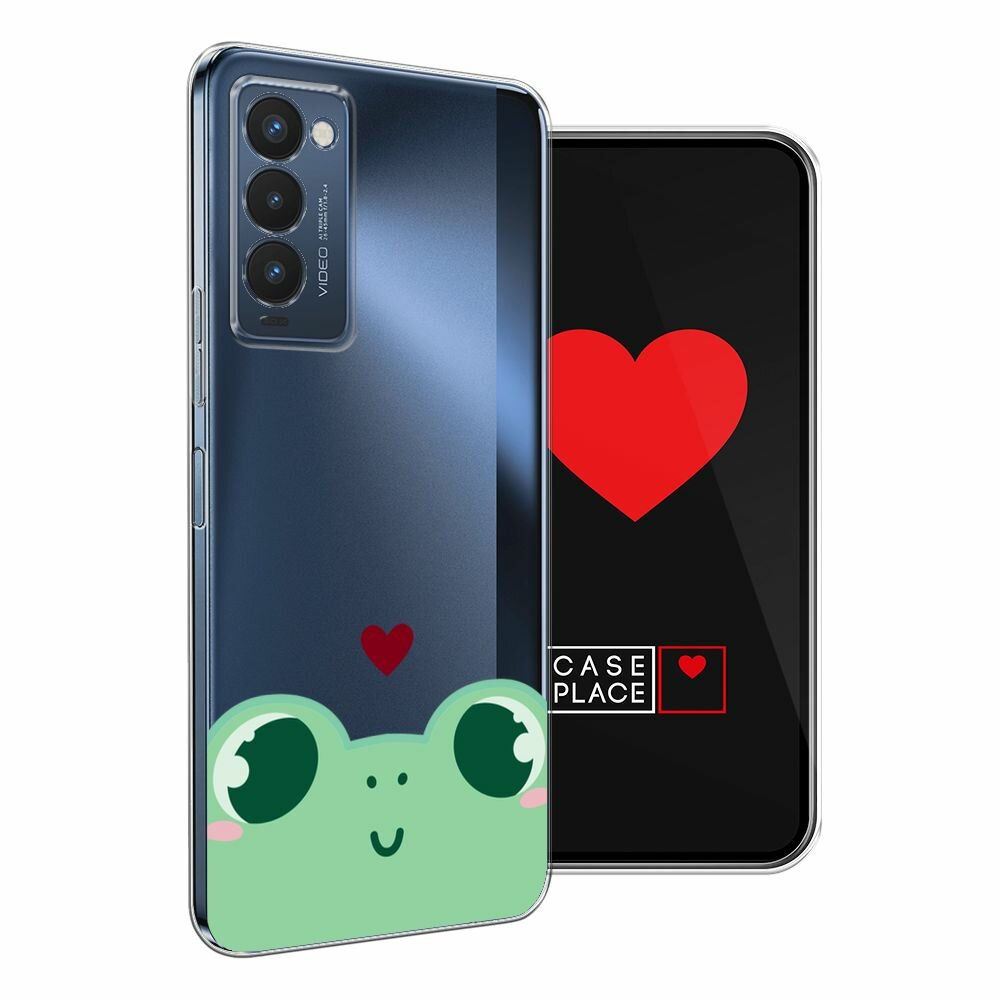 Чехол на Tecno Camon 18P / Техно Камон 18Р с принтом "Влюблённая лягушка - 14 февраля", прозрачный — фото 1