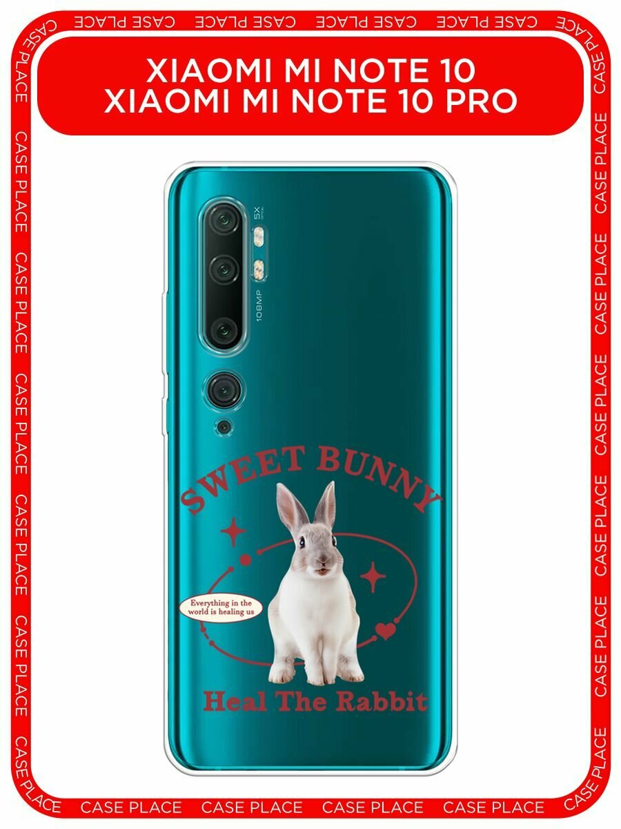 Чехол на Xiaomi Mi Note 10/Mi Note 10 Pro / Сяоми Ми Нот 10/Ми Нот 10 Про с принтом "Heal the rabbit", прозрачный