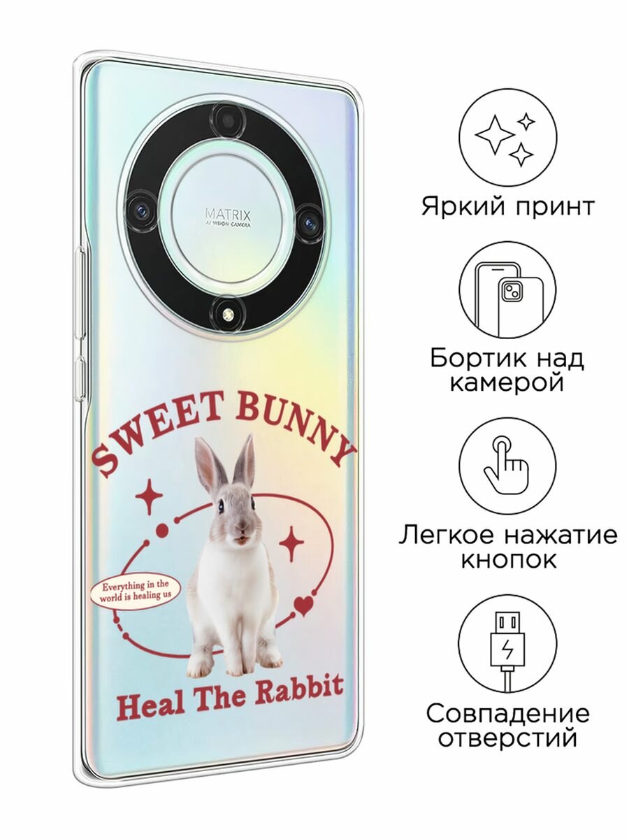Чехол на Honor X9A / Хонор X9A с принтом "Heal the rabbit", прозрачный — фото 1