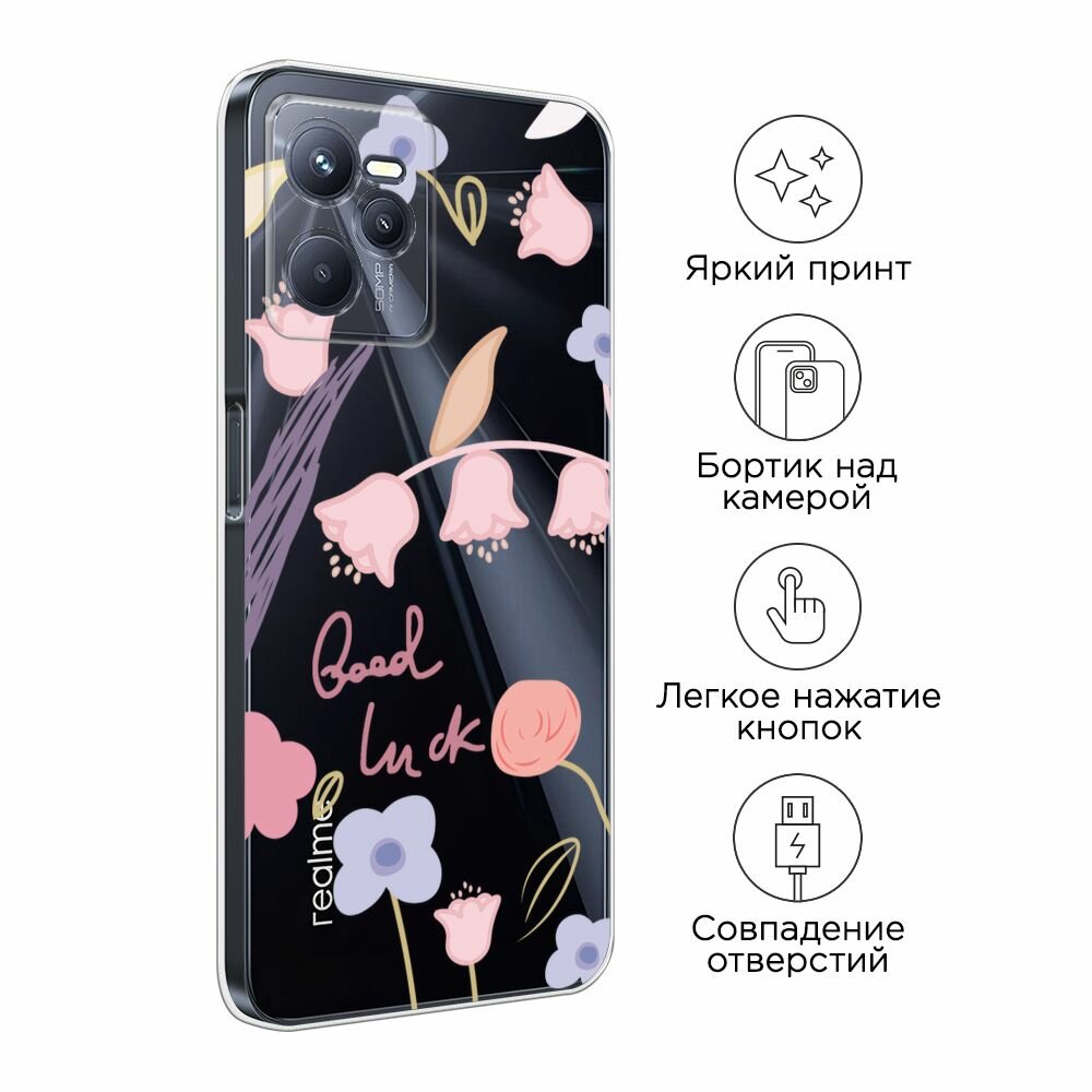 Чехол на Realme C35 / Реалми C35 с принтом "Lucky flowers", прозрачный — фото 1