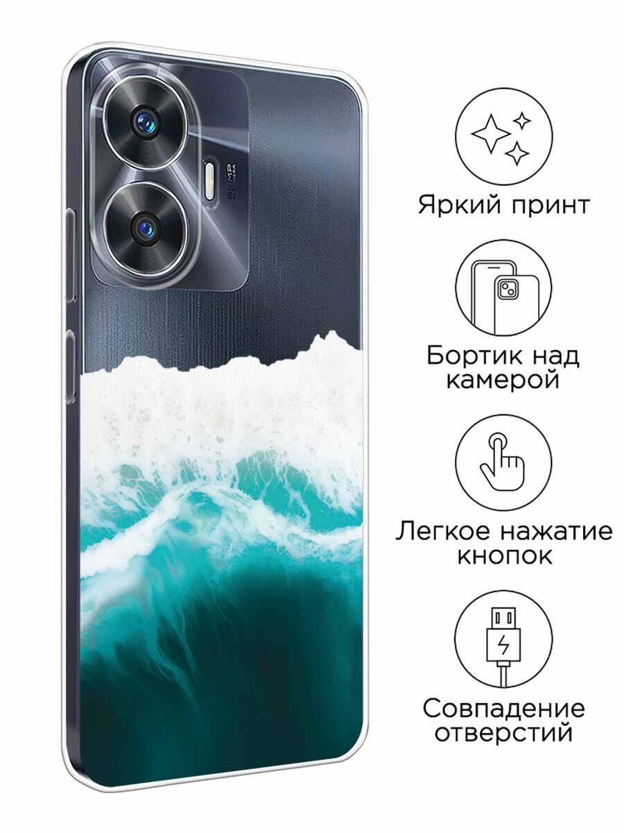 Чехол на Realme C55 / Реалми C55 с принтом "Большая волна", прозрачный — фото 1