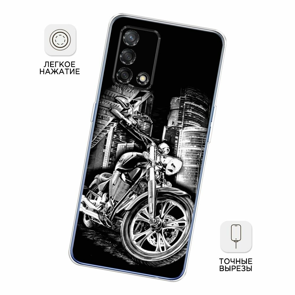 Силиконовый чехол на Oppo A74 / Оппо A74 с принтом "Крутой байк" — фото 1