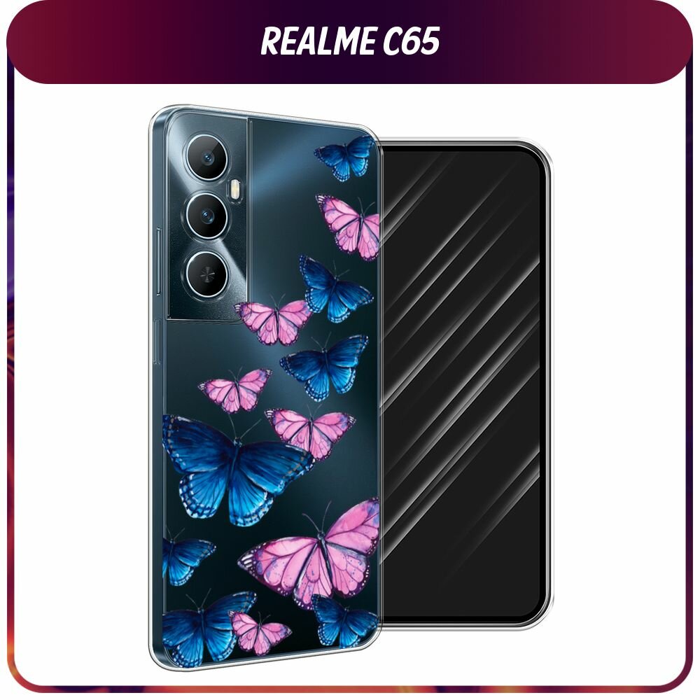 Чехол на Realme C65 / Реалми С65 с принтом "Взлетающие бабочки", прозрачный