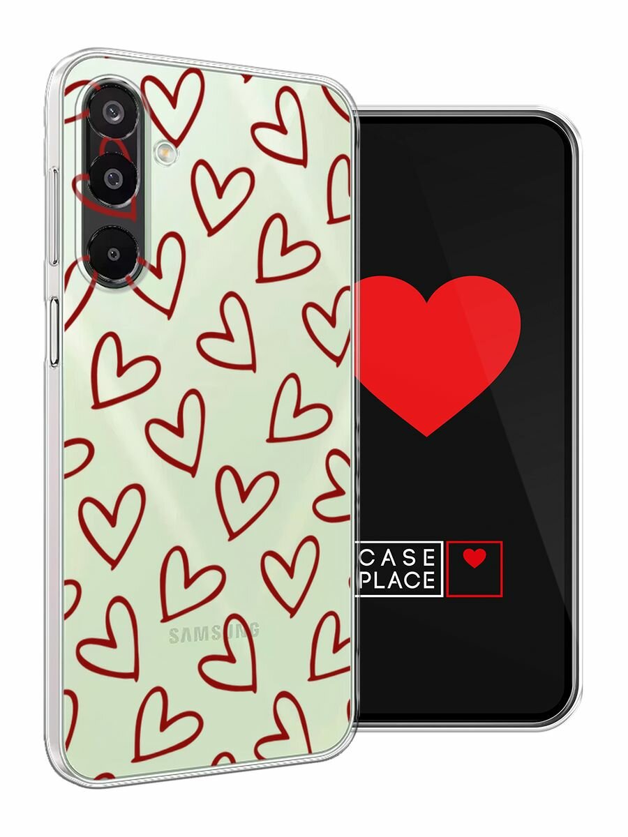 Чехол на Samsung Galaxy M16 / Самсунг Галакси М16 с принтом "Little hearts doodles 2 - 14 февраля", прозрачный — фото 1