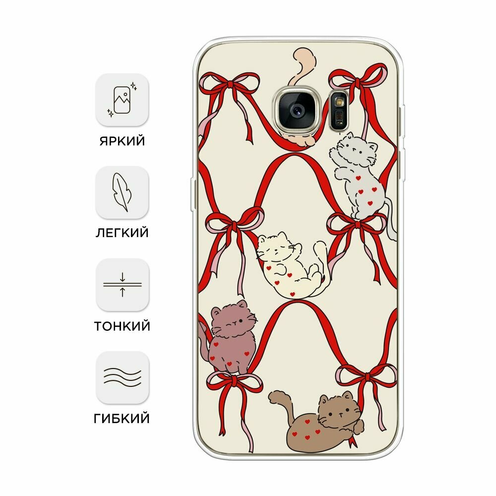 Чехол на Samsung Galaxy S7 / Самсунг Галакси С 7 с принтом "Котики в ленточках 1" — фото 1