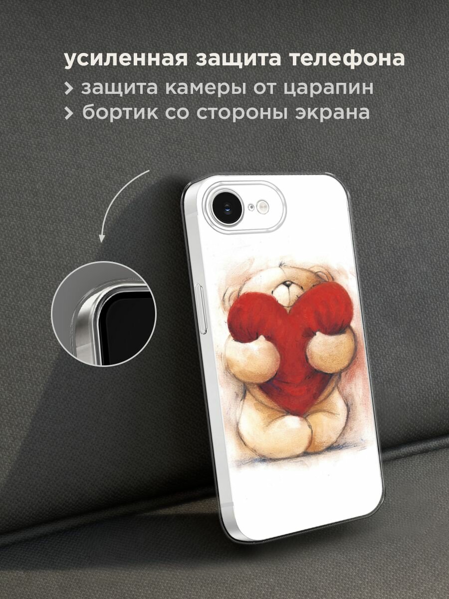 Чехол на Apple iPhone 16e/17e / Айфон 16е/17e с принтом "Мишка с сердцем 1" — фото 1