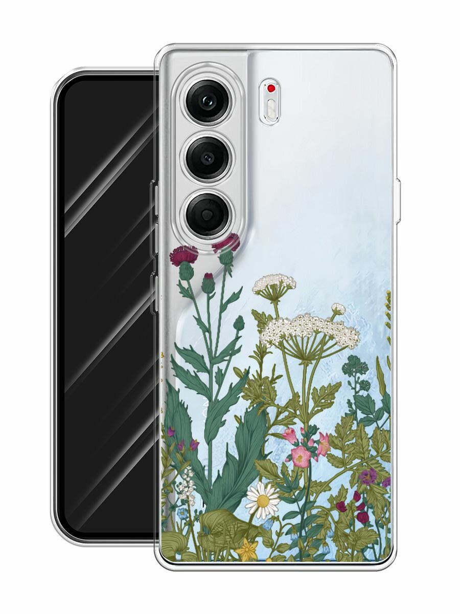 Чехол на Tecno Camon 40 Pro / Текно Камон 40 Про с принтом "Дикие полевые цветы", прозрачный — фото 1