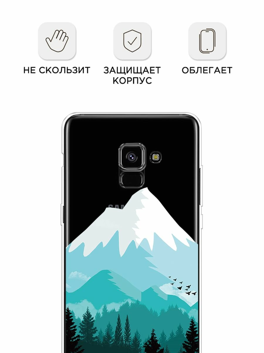 Чехол на Samsung Galaxy A8 + / Самсунг Галакси А8 Плюс 2018 с принтом "Синяя снежная гора", прозрачный — фото 1