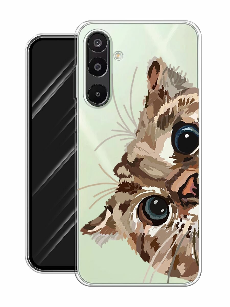Чехол на Samsung Galaxy M16 / Самсунг Галакси М16 с принтом "Любопытный кот", прозрачный — фото 1