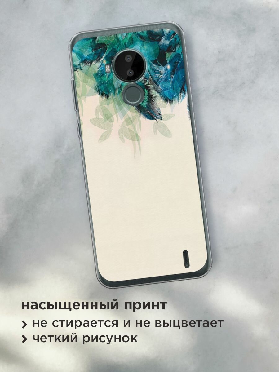 Чехол на Nokia C30 / Нокия C30 с принтом Перья голубого цвета — фото 1