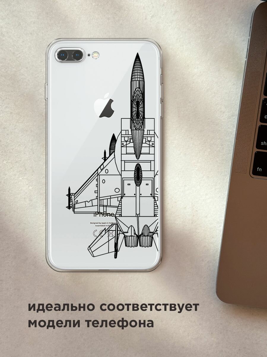 Чехол на Apple iPhone 7 Plus / Айфон 7 Плюс с принтом "Чертёж самолёта - 23 февраля", прозрачный — фото 1