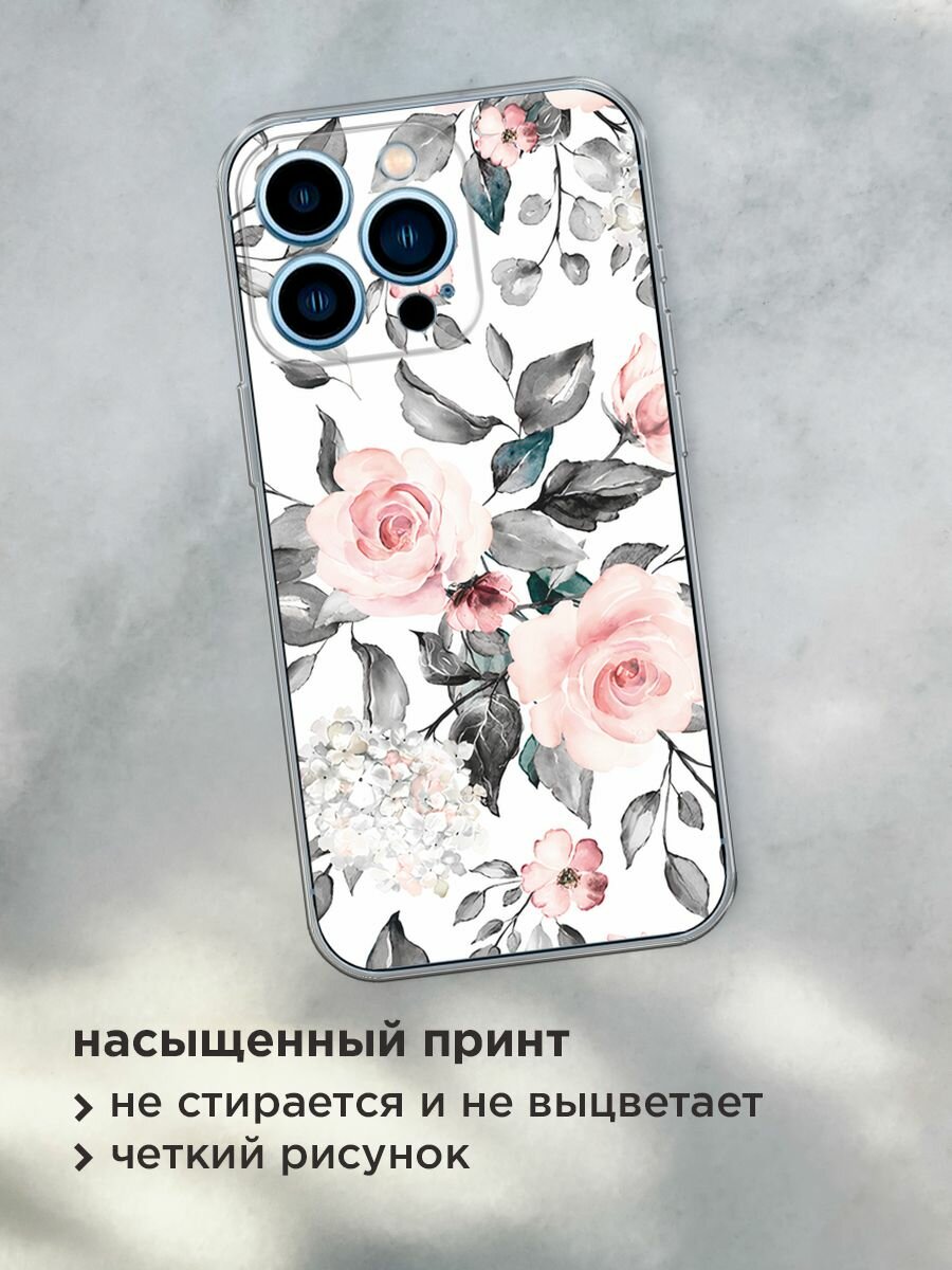 Чехол на Apple iPhone 13 Pro / Айфон 13 Про с принтом "Розы на белом" — фото 1