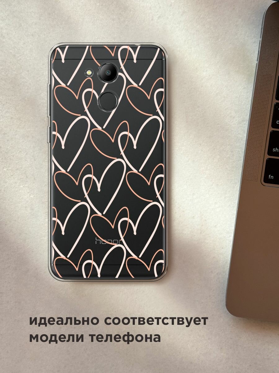 Чехол на Honor 6C Pro / Хонор 6С Про с принтом "Узор из сердечек", прозрачный — фото 1