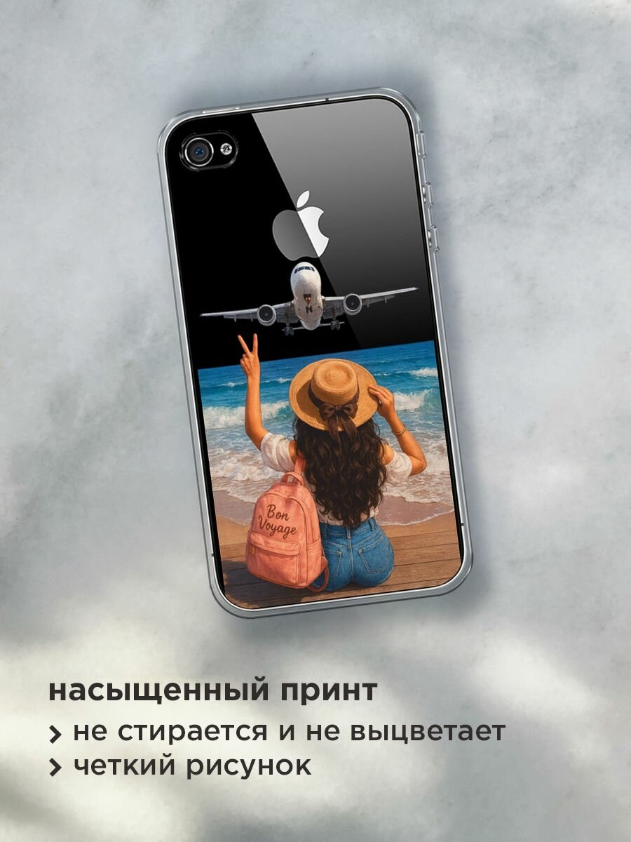 Чехол на Apple iPhone 4/4S / Айфон 4/4S с принтом "Bon Voyage", прозрачный — фото 1