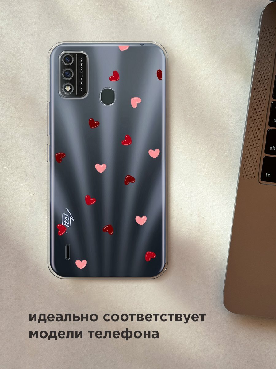 Чехол на Itel A48 / Ител А48 с принтом "Бордовые сердечки 2" — фото 1