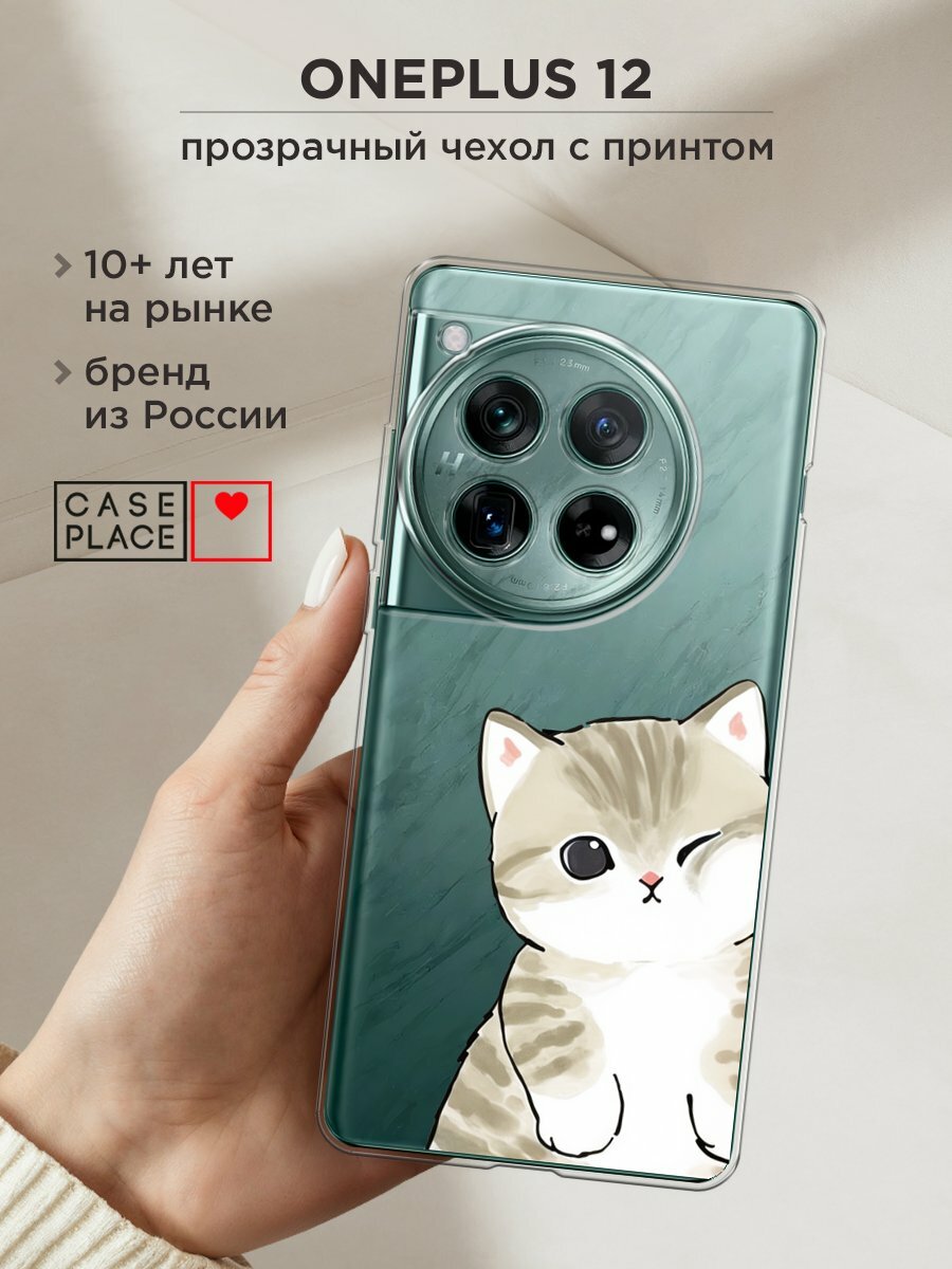 Чехол на OnePlus 12 / Ван Плас 12 с принтом "Пухлый котик", прозрачный