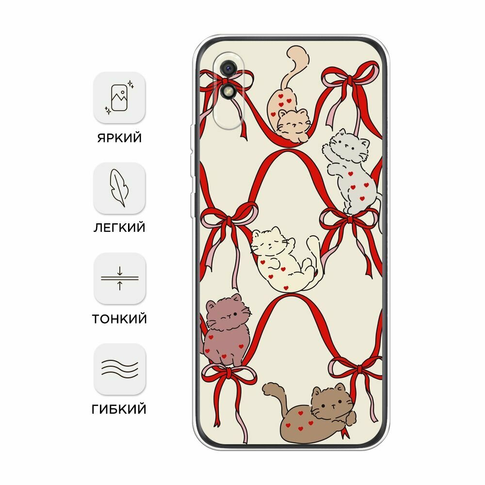 Чехол на Xiaomi Redmi 9A / Сяоми Редми 9А с принтом "Котики в ленточках 1" — фото 1