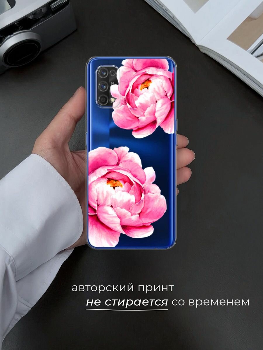 Чехол на Realme 7 Pro / Реалми 7 Про с принтом "Open peonies", прозрачный — фото 1