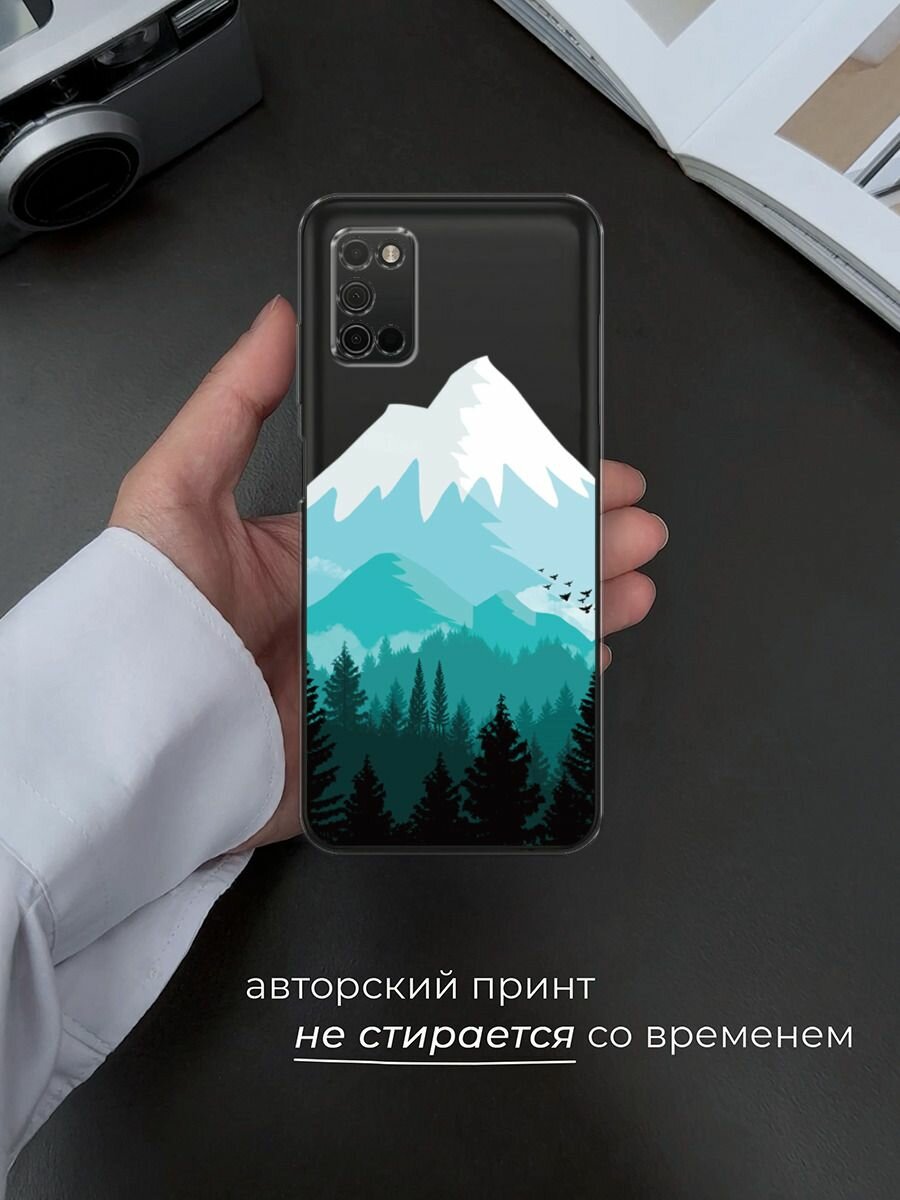 Чехол на Samsung Galaxy A03S / Самсунг Галакси A03S с принтом "Синяя снежная гора", прозрачный — фото 1