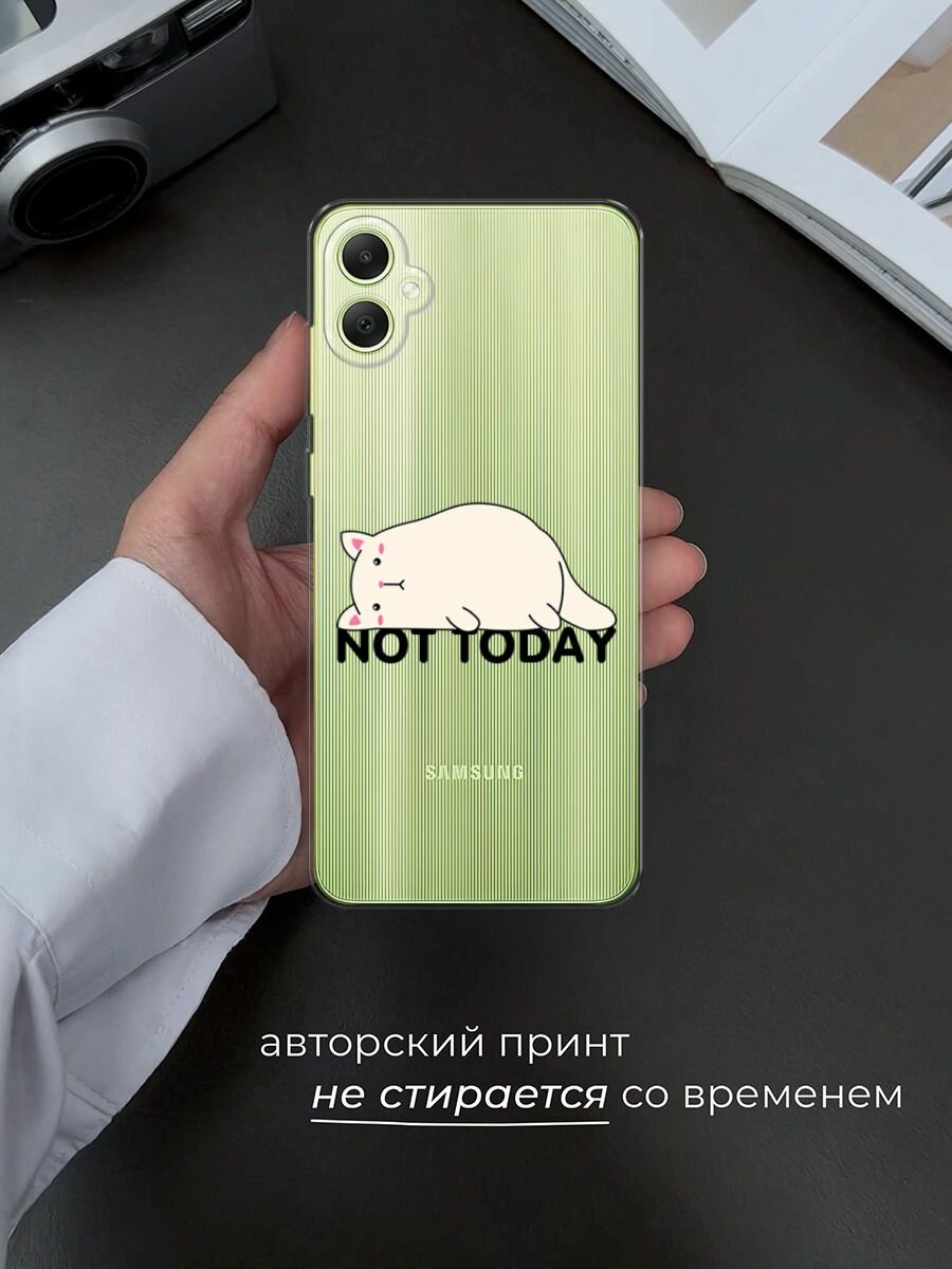 Чехол на Samsung Galaxy A05 / Самсунг Галакси A05 с принтом "Cat not today", прозрачный — фото 1