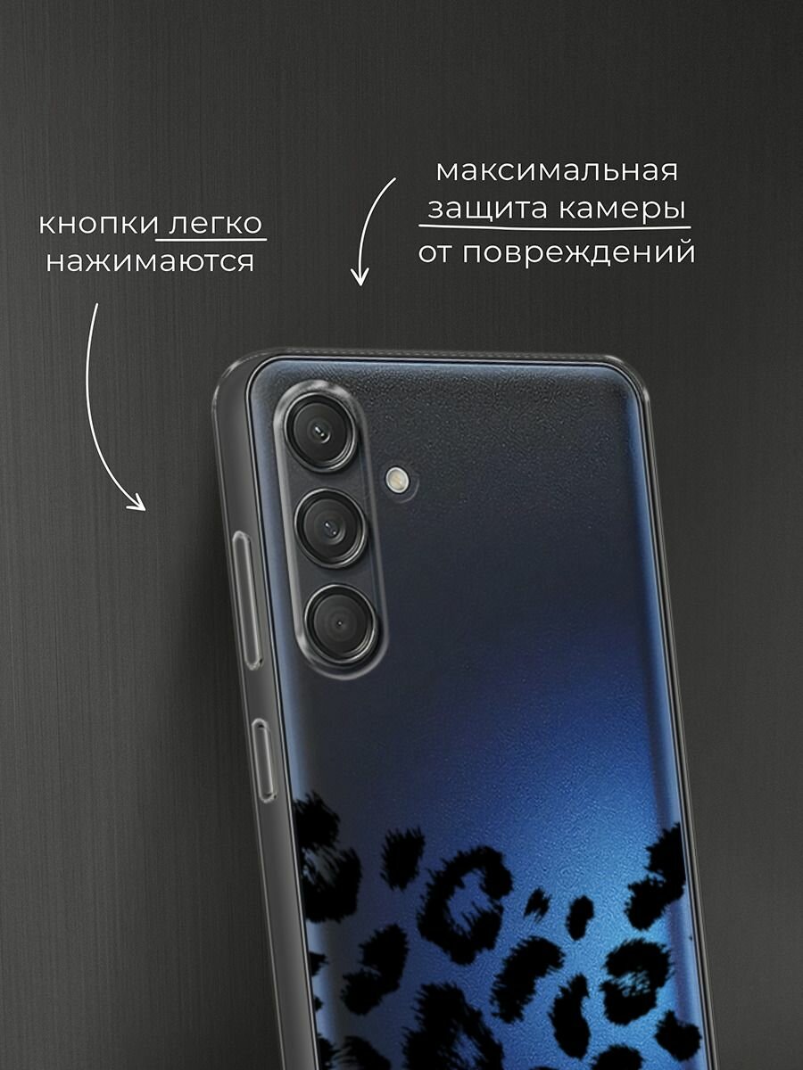 Чехол на Samsung Galaxy M55 / Самсунг M55 с принтом "Окрас леопарда фон черный", прозрачный — фото 1