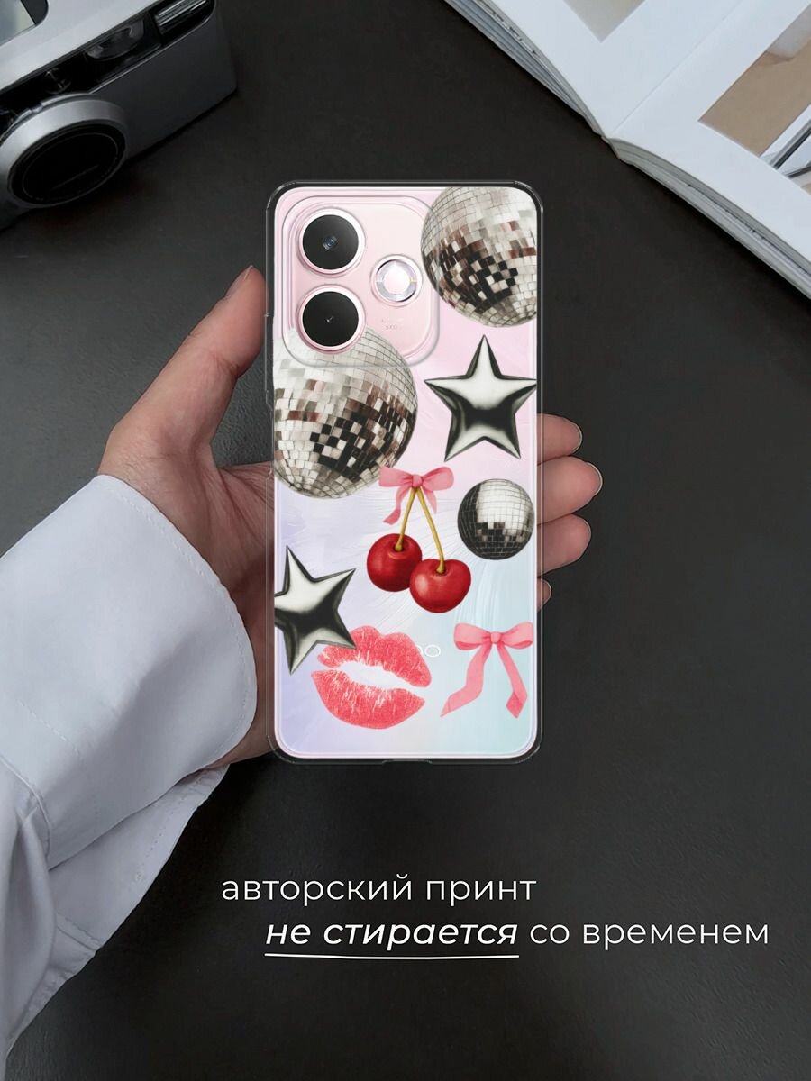 Чехол на Oppo A5 Pro / Оппо А5 Про с принтом "Стильная подборка", прозрачный — фото 1