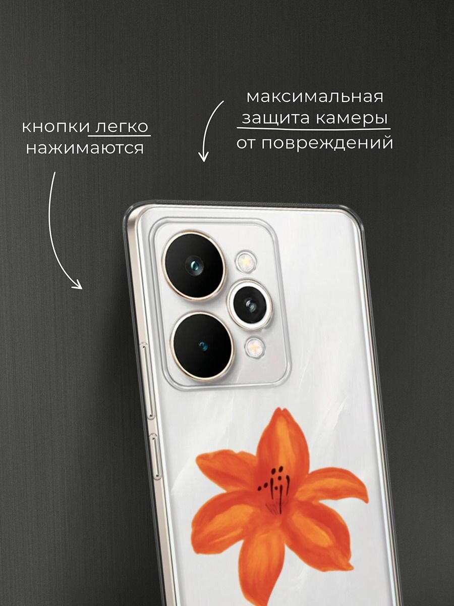 Чехол на Realme 15 Pro / Реалми 15 Про с принтом "Оранжевый цветок", прозрачный — фото 1