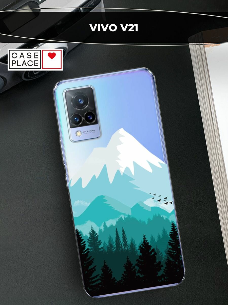 Чехол на Vivo V21 / Виво V21 с принтом "Синяя снежная гора", прозрачный