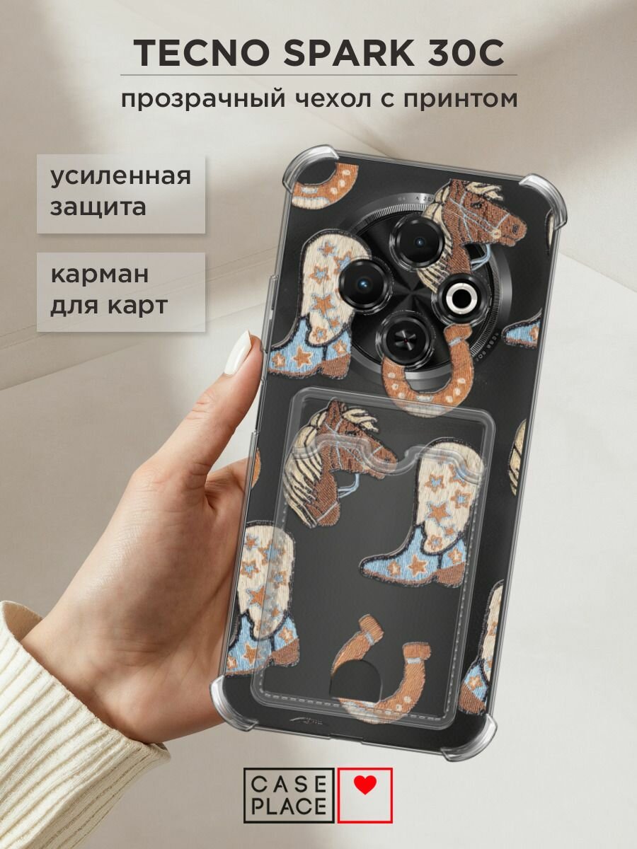Чехол на Tecno Spark 30C (Текно Спарк 30C) с картой и принтом "Конь, подкова и сапог"