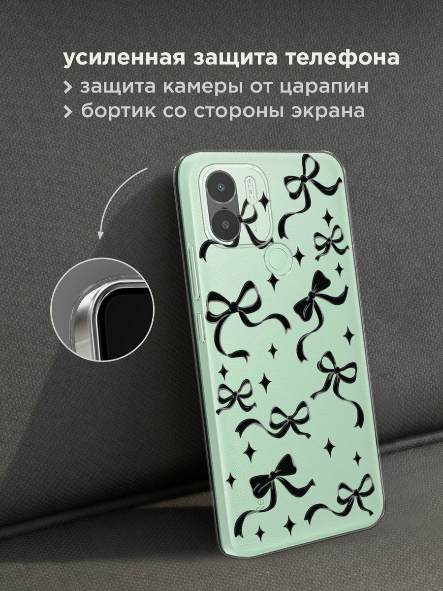 Чехол на Xiaomi Redmi A1+/Redmi A2+/Poco C51/C50 / Редми A1+ с принтом "Милые чёрные бантики 4" — фото 1