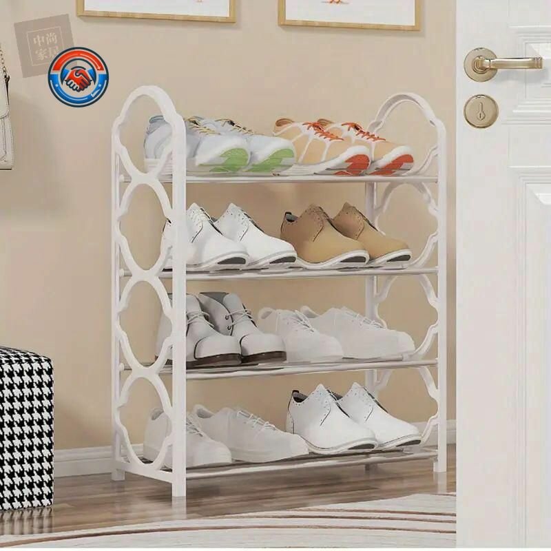Органайзер для обуви с 4 полками, напольный универсальный стеллаж для прихожей из пластика и металла с нержавеющей отделкой 42x19x55 см компактное хранение и порядок в доме