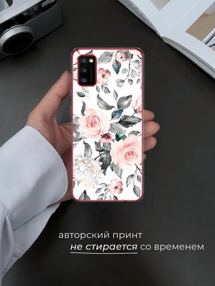 Чехол на Samsung Galaxy A41 / Самсунг Галакси А41 с принтом "Розы на белом" — фото 1