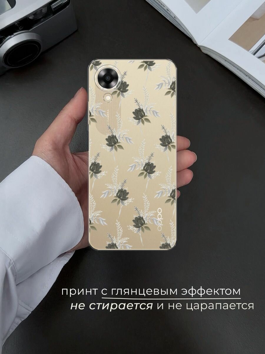 Чехол на Oppo A17K / Оппо A17K с принтом "Паттерн цветы сепия" — фото 1