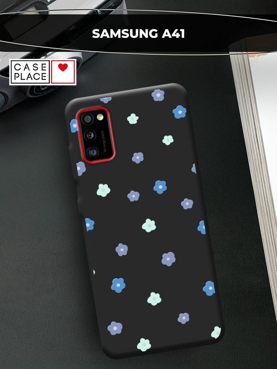 Чехол на Samsung Galaxy A41 / Самсунг A41 с принтом "Паттерн с синими цветочками 2"