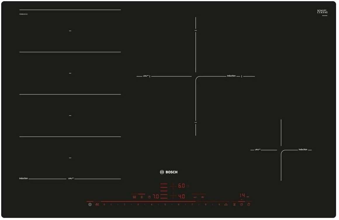 Встраиваемая варочная панель Bosch PXE801DC1E, индукционная, стеклокерамическая, черная
