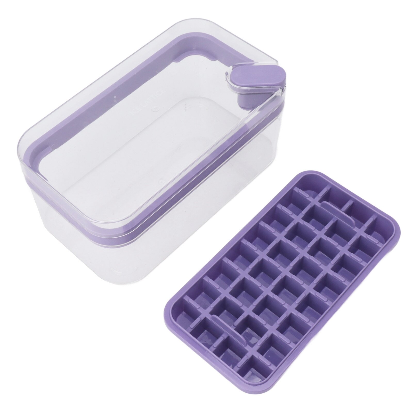 Пластиковый лоток для льда Easy Release Ice Cube с 32 ячейками, с крышкой и совоком для морозильника, фиолетовый
