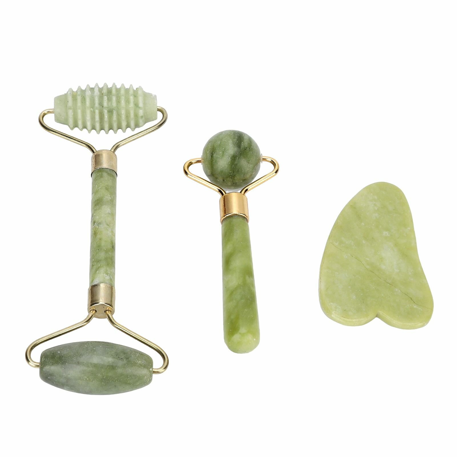 Набор роллеров для лица из нефритового камня, портативный массажный инструмент для лифтинга и омоложения кожи, с двумя роллерами и скребком