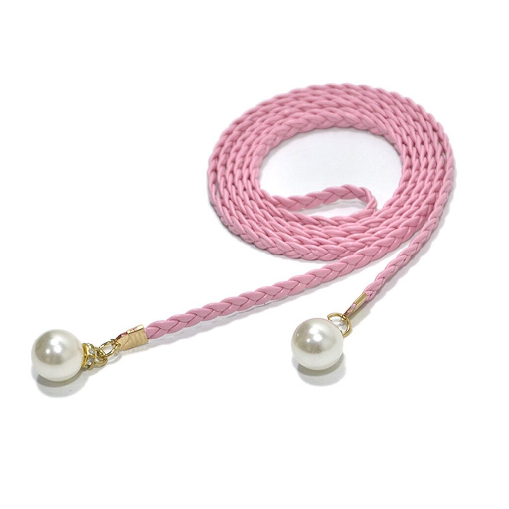 Тонкая веревка для талии, оплетенная жемчугом-розовый