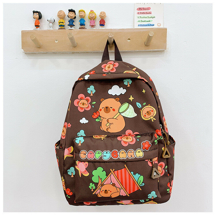 Animal themed kids backpack with cartoon capybara illustration and durable material for school and play