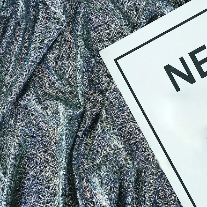 Блестящая лазерная ткань из полиэстера Knitted 0.5yard x 150cm, Black