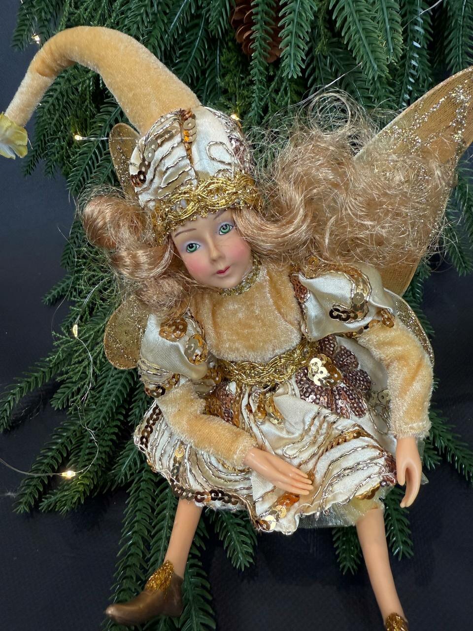 Игрушка на елку ангел фея ангел девочка с крыльями новогодняя золотая 35 см