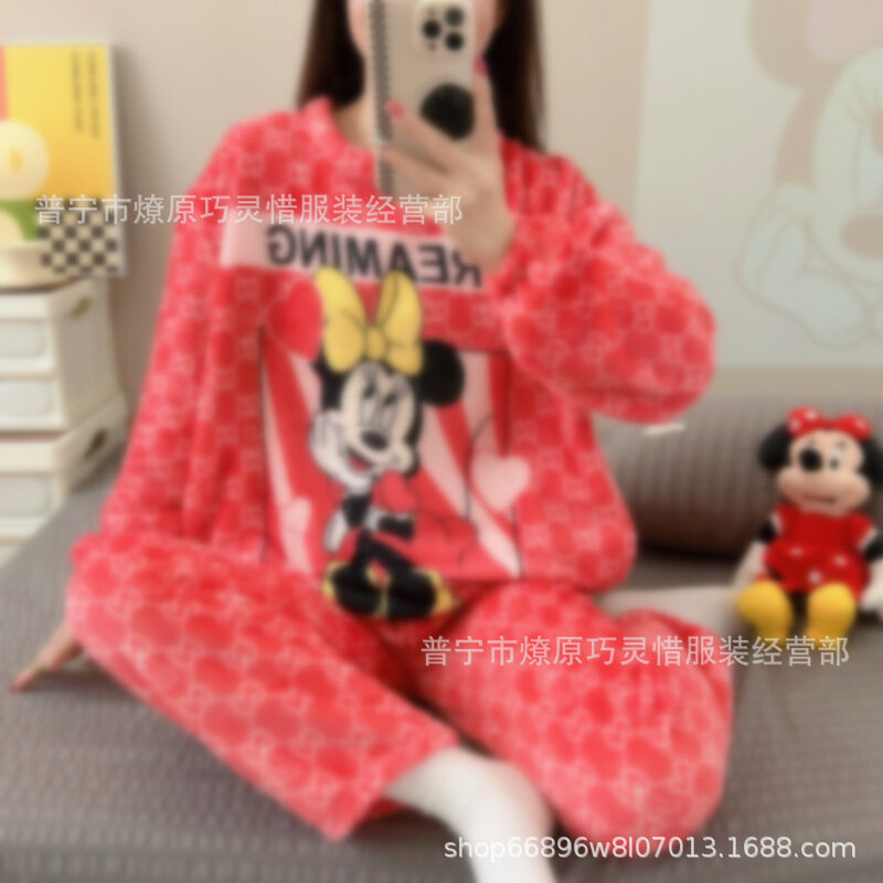 Женская пижама из кораллового флиса, милый стиль Hello Kitty, на флисовой подкладке, плотная и тёплая, новинка зимы 2025 года, размер：S-XL
